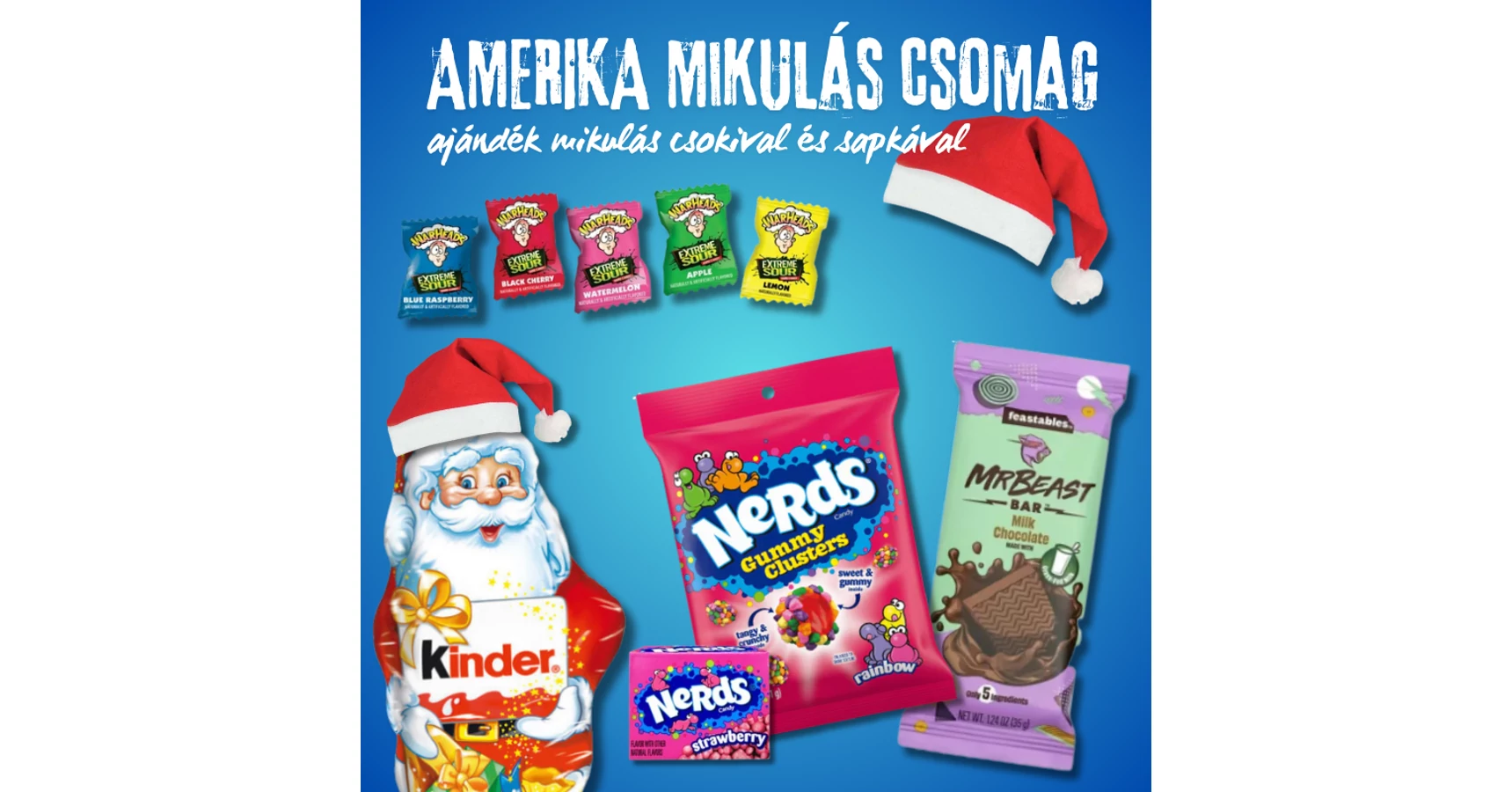 Amerika Mikulás csomag ajándék sapkával és mikulás csokival - MegaBest