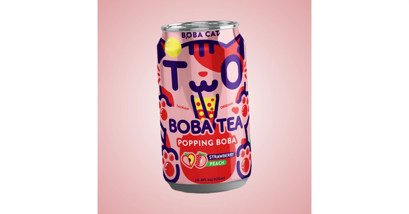 Boba Cat Bubble Tea Strawberry Peach eper és barack ízesítésű buborék ...