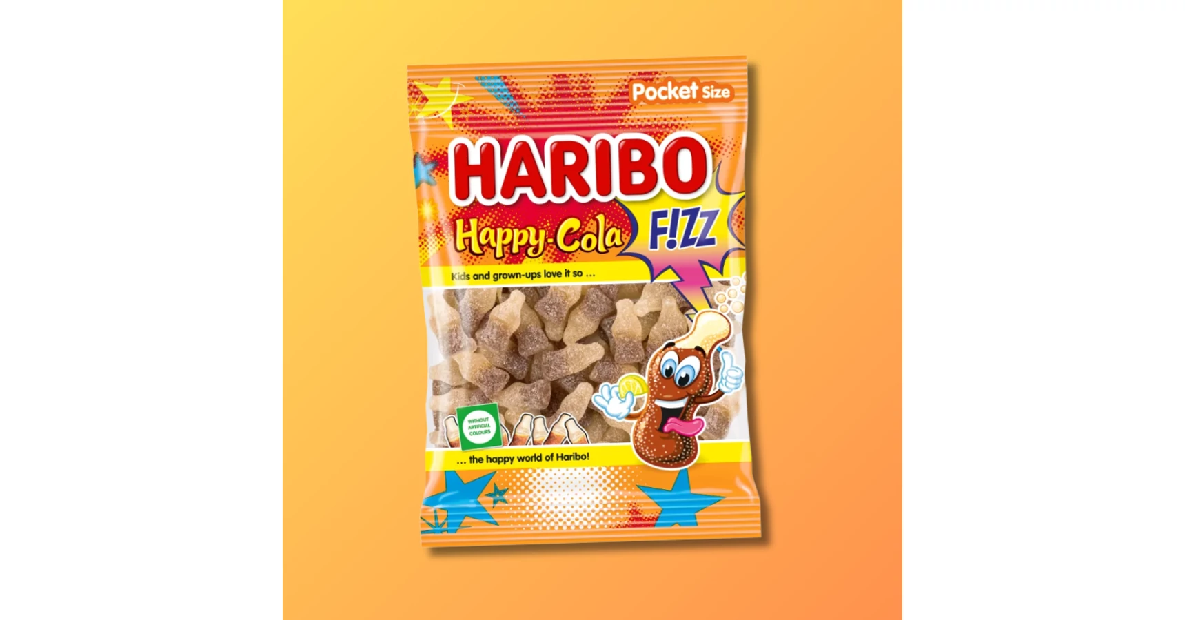 Haribo Happy-Cola Fizz kólaízű savanyú gumicukor 80g - MegaBest
